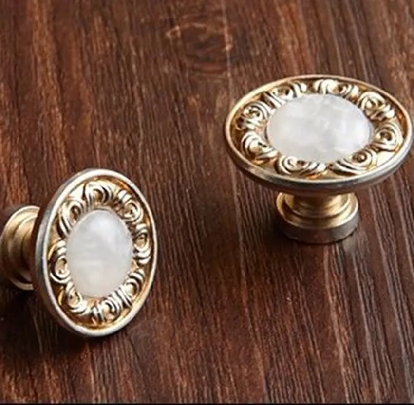 European Style Retro White Jade Knobs Wine Cupboard Drawer Pulls, 96mm ...