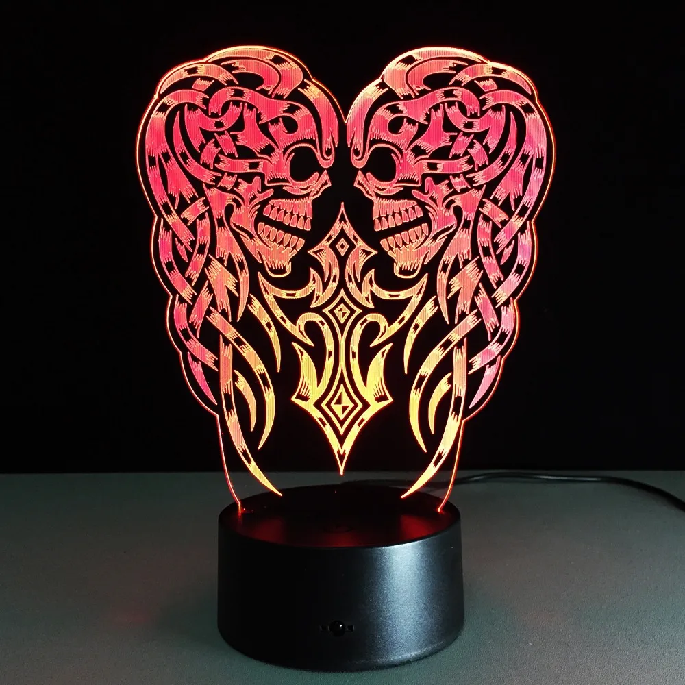 Remote Control Angel Wings Skull Cross 3D Acrylic Led Night Light With ...