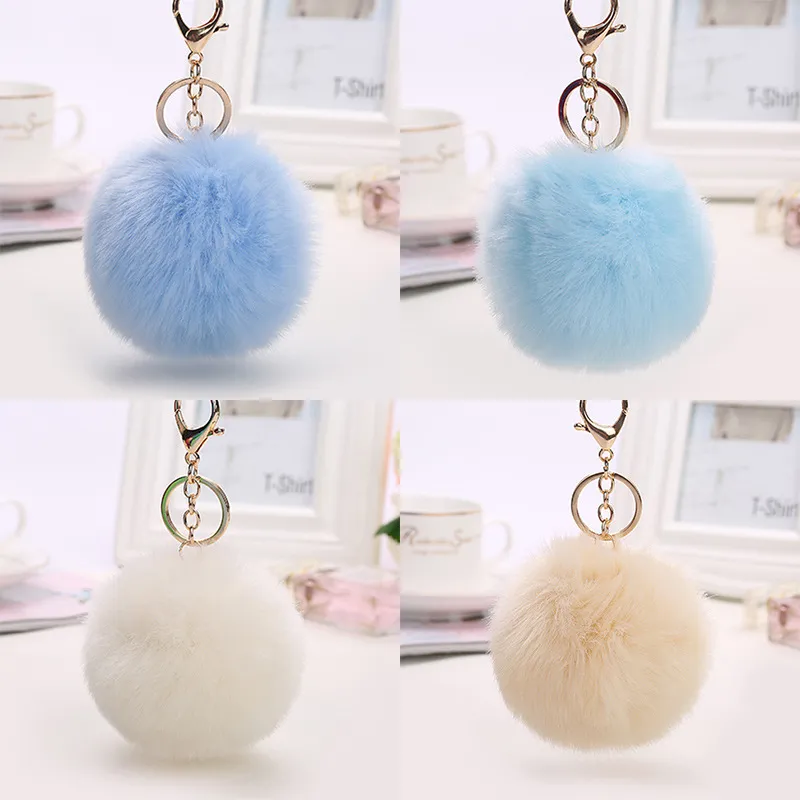 Lovely 8CM Rabbit Fur Ball Plush Key Chain Round Ball Fluffy Toy ...