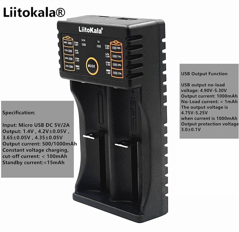 LiitoKala 18650 Dual Double Slot USB Charger For Rechargeable Li Ion ...
