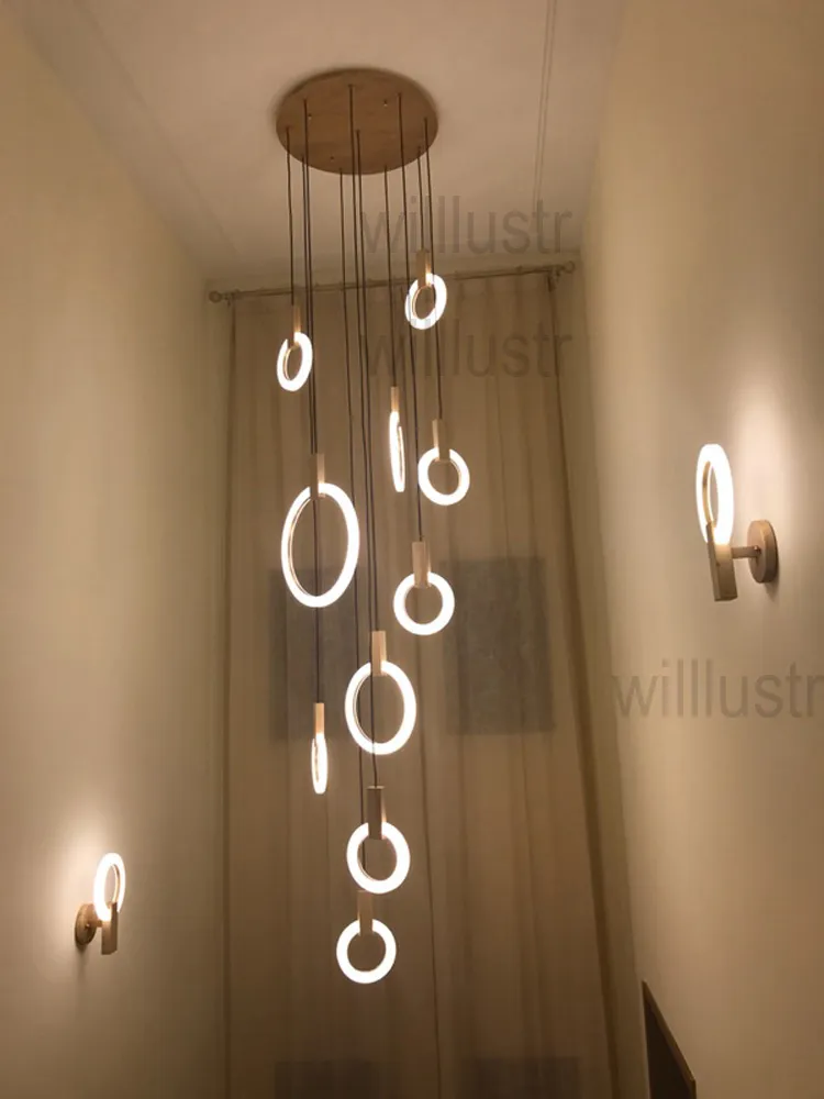 LED Ring Pendant Light: PMMA Round Wood Suspension Lamp, Minimalist ...