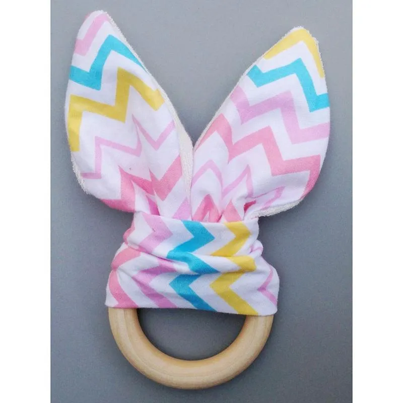 Handmade Natural Wood Circle Wooden Teether With Fabric For Sensory ...