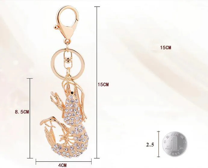Rhinestone Shrimp Keychain: 2024 Cute Metal Crayfish Bag Charm Keyring ...