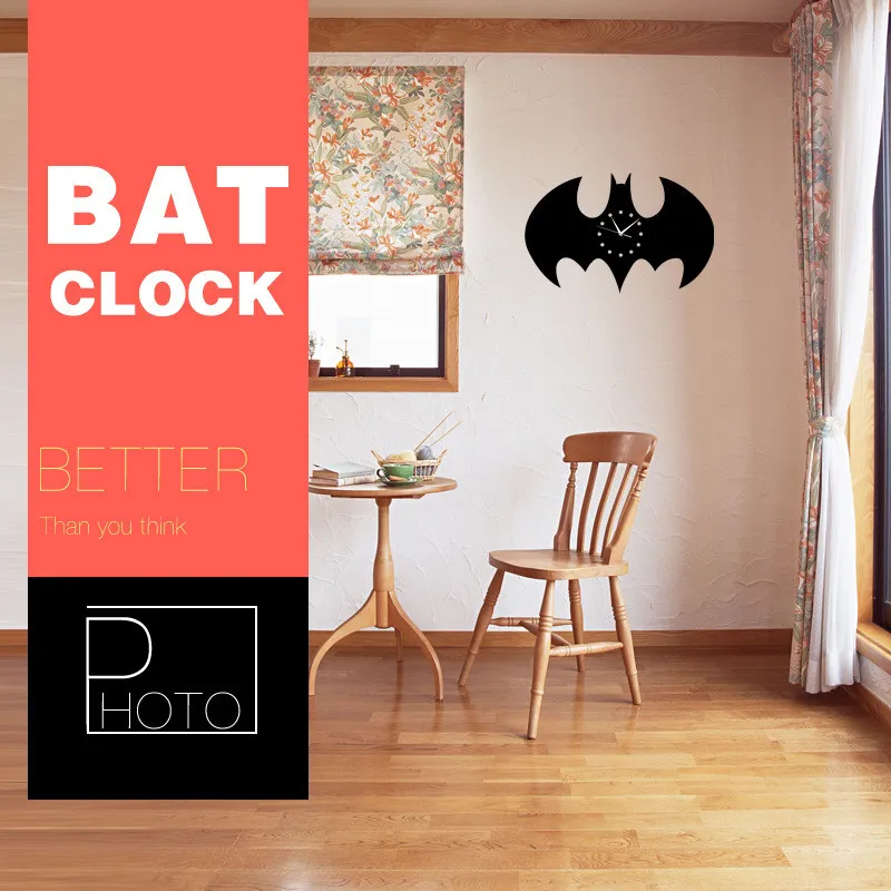 Bat Shape 3D Wall Clock, Children Bedroom Decals, Digital Wall Watch ...