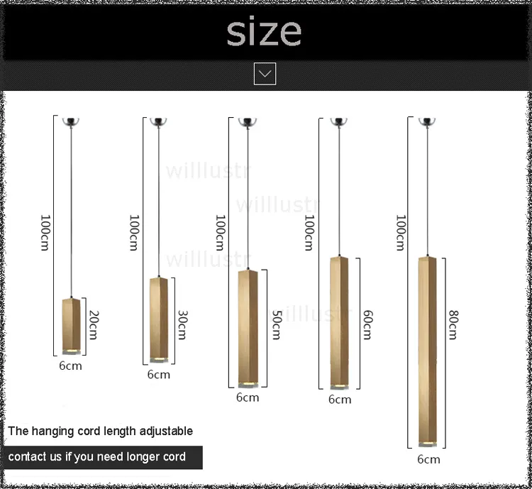 Modern LED Pendant Lamp, Aluminum Suspension Lighting, Hanging Cuboid ...