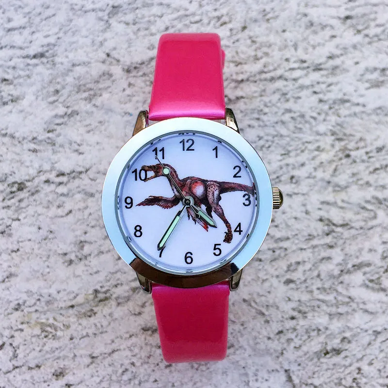 Cartoon Dinosaur Style Dial Children Students Girl's Boy's Leather ...