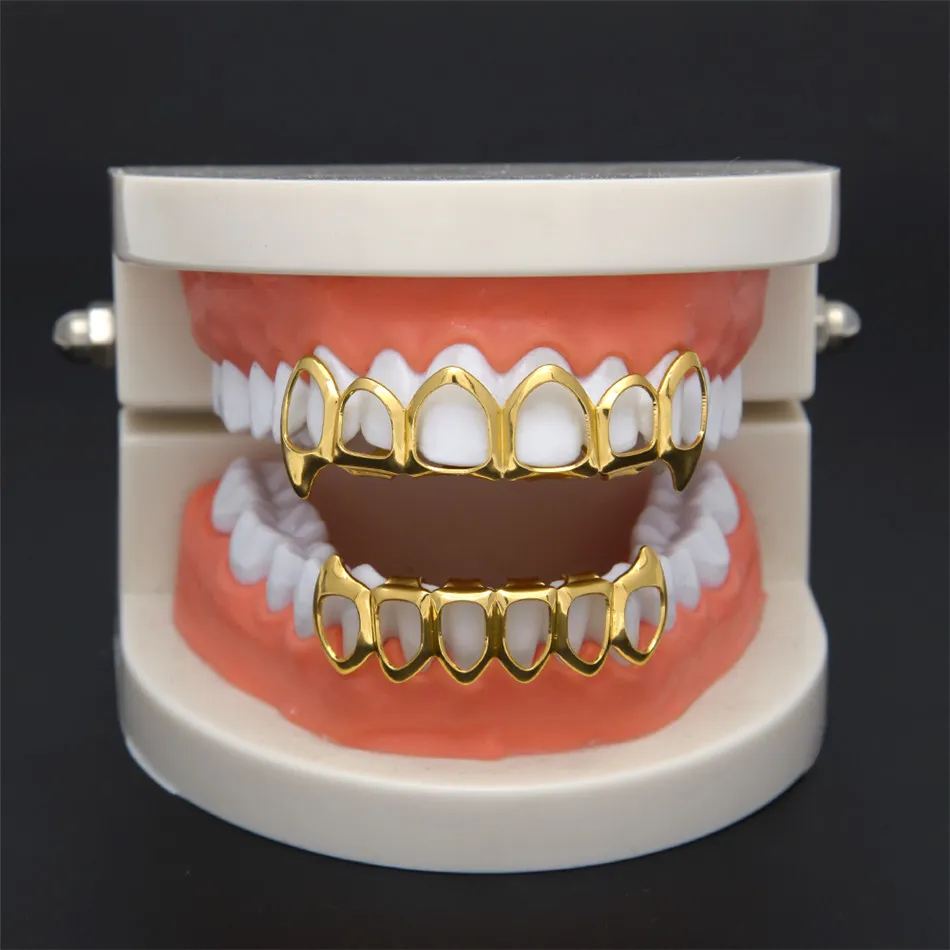 Custom Fit Hip Hop Fake Gold Teeth Grillz With Gold Open Face Caps, Top ...