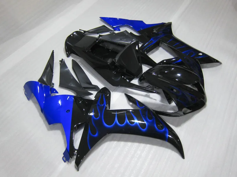 2008 R1 Fairing Kits For Yamaha YZF R1 2002 2003 Black And Blue Flames ...