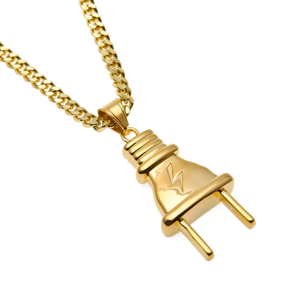 18K Gold Stainless Steel Plug Gold Nugget Pendant Hip Hop Style For Men ...