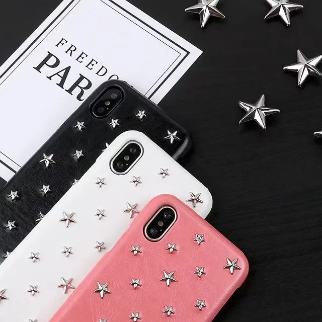 PU Luxury Leather Back Cover Metal Star Cell Phone Case Fashion Desion ...