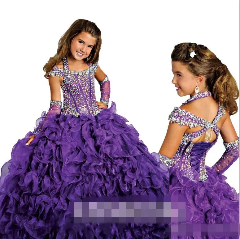 Premium Purple Ball Gown Dress: Gorgeous Beaded Halter Neck Pageant ...