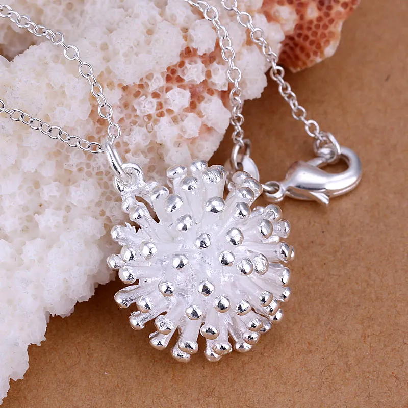 925 Sterling Silver Plated Fireworks Pendant Necklace For Women ...