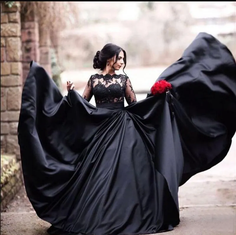 Vintage Black Wedding Dresses With Illusion Long Sleeve 2017 Bateau ...