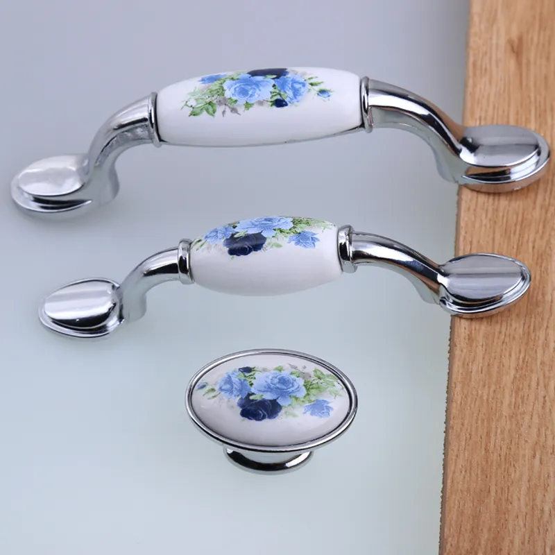 Modern Rural Ceramic Furniture Ceramic Door Handles White And Blue ...