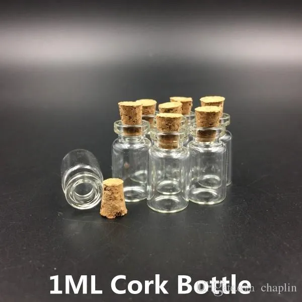 1ml Clear Glass Miniature Bottles with Cork Stoppers 24x13mm Empty ...