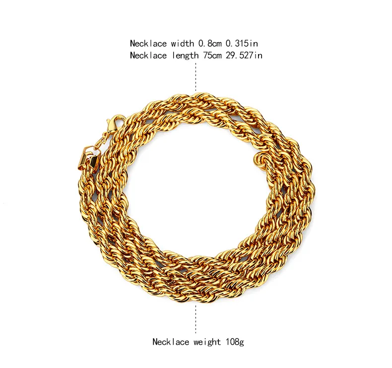 Premium Hip Hop Rope Chain Gold Rope Necklace And Bracelet Set For Men ...