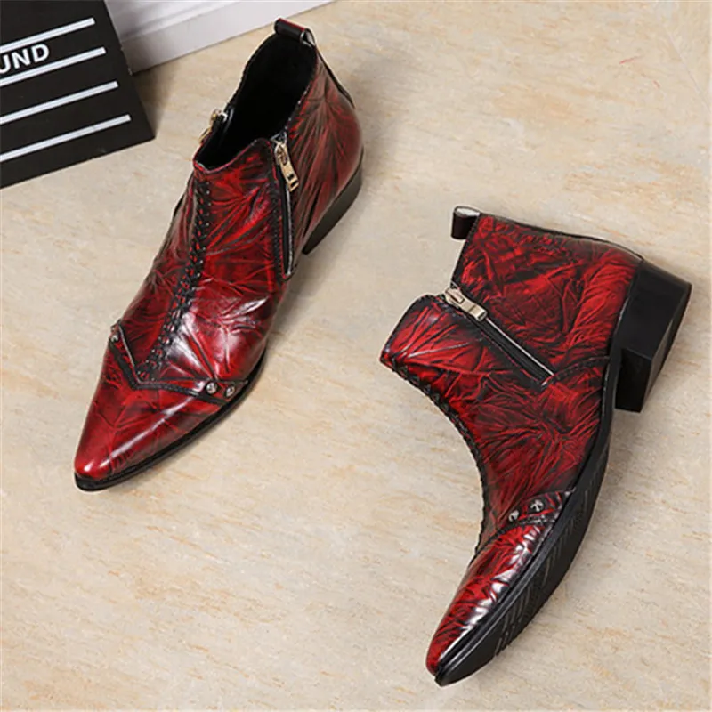 2018 Design Wine Red Men Ankle Boots Double Zipper Military Cowboy Boot ...