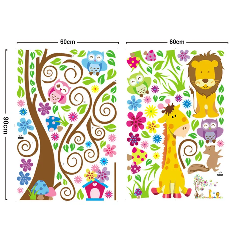 Cute Cartoon Animal Wall Stickers For Kids Room DIY PVC Decals For ...