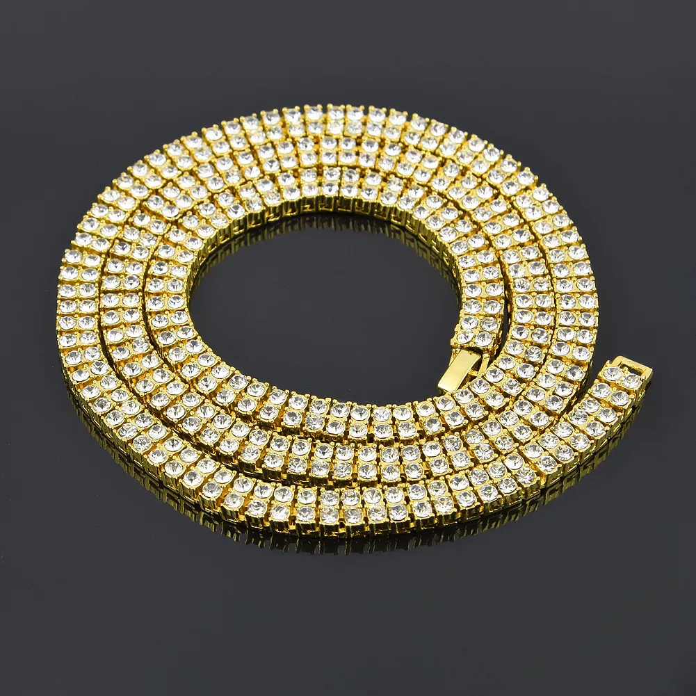 Iced Out Men's Diamond Simulated Tennis Chain Necklace Gold, Silver ...