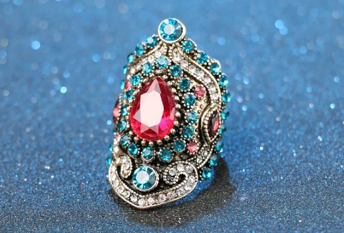 Retro Gold Plated Turkish Rings With Blue Crystal Side Stones Antique ...