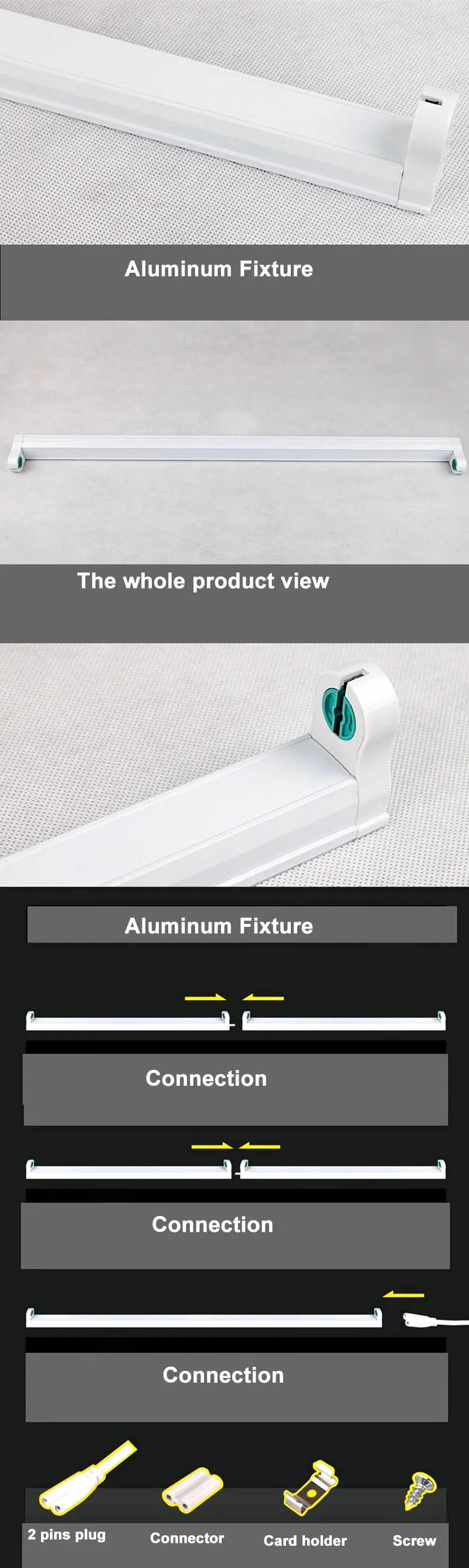 LED Tube T8 Fixture, 4ft 1200mm, Aluminum, Integrated Fluorescent Tube ...