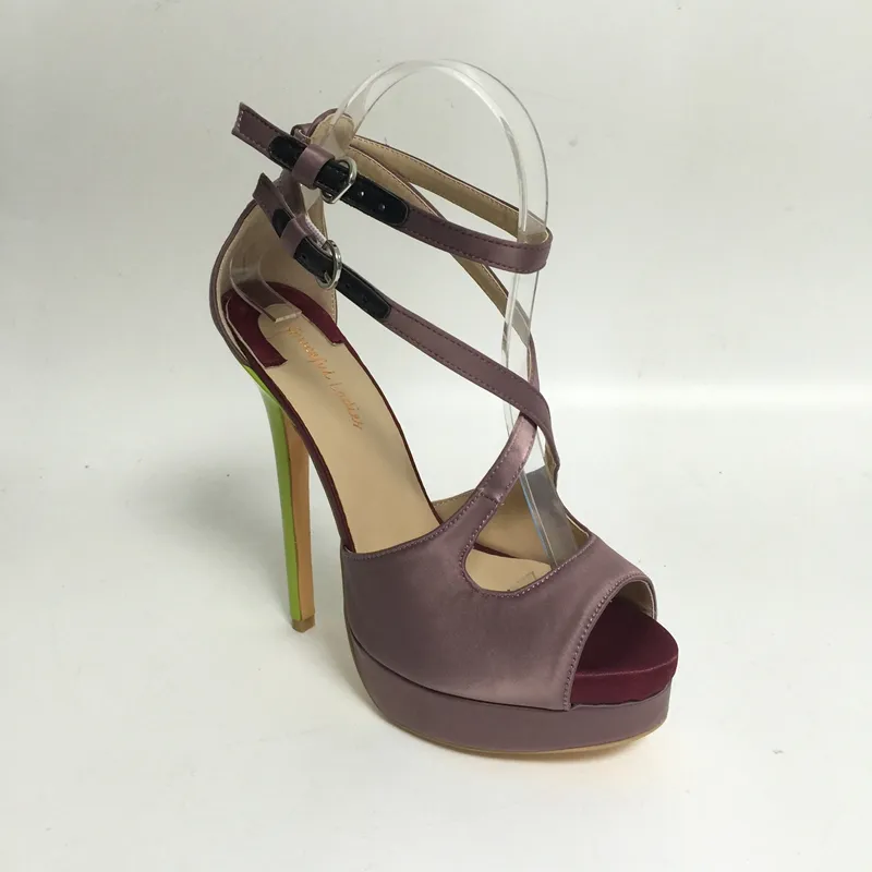 Bridal Shoes Platform High Heels: Dust Purple Satin Peep Toe T Strap ...