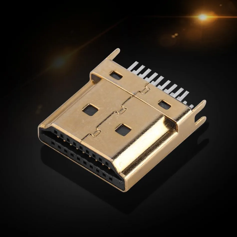 Gold Tone Mini HDMI Male Jack Connectors 1.6mm Pitch 19 Pin PCB 50 Pack ...