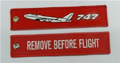 747 Remove Before Flight Luggage Tag Zipper Pull Woven Embroidery ...