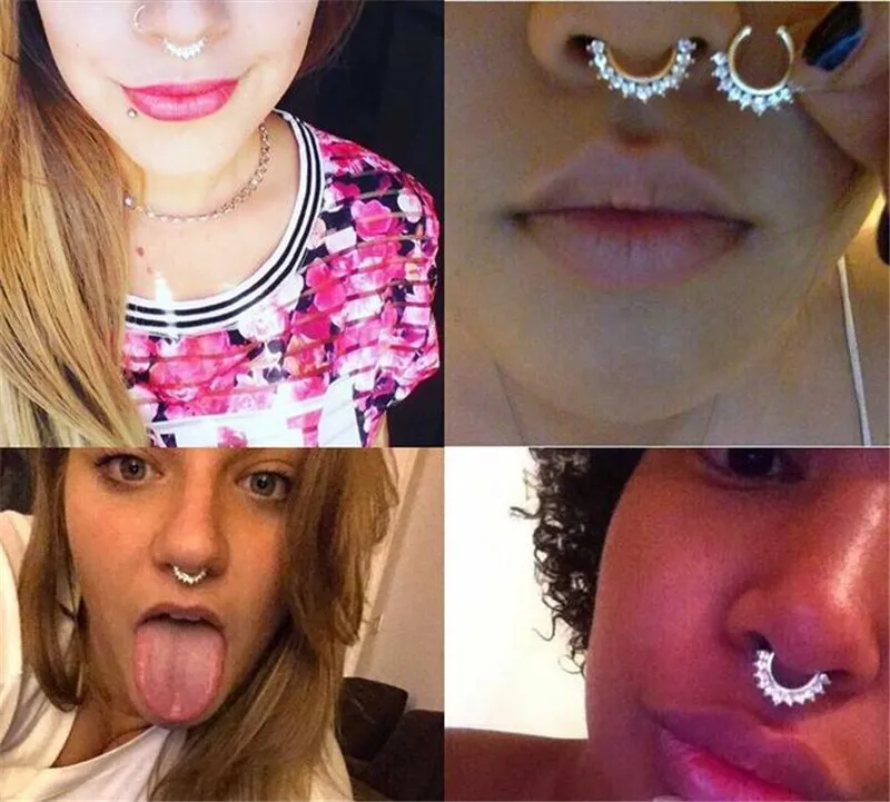 Crystal Nose Hoop Rings - Non Piercing & Fake Septum Clicker Styles ...