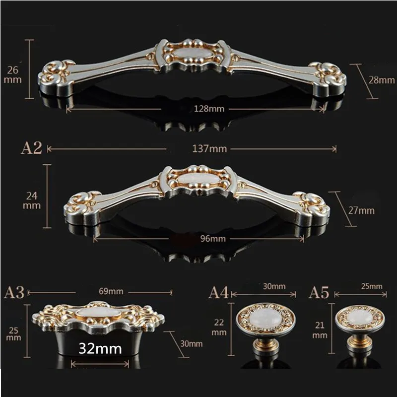 European Style Retro White Jade Knobs Wine Cupboard Drawer Pulls, 96mm ...