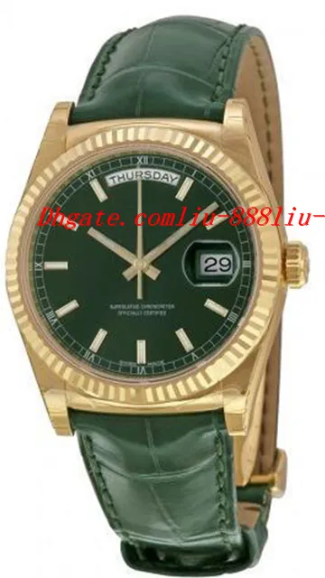 DHgate.com:Luxury Green Dial 18K Yellow Gold Leather Mens Watch:Watches