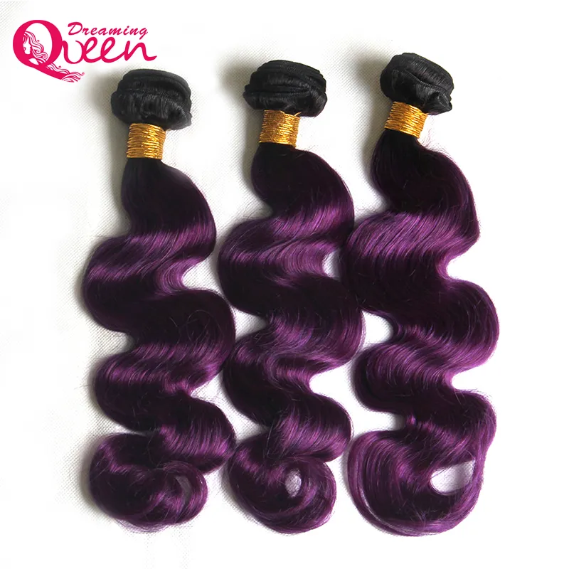 T1B Purple Ombre Brazilian Body Wave Human Hair - 3 Bundles, Virgin ...