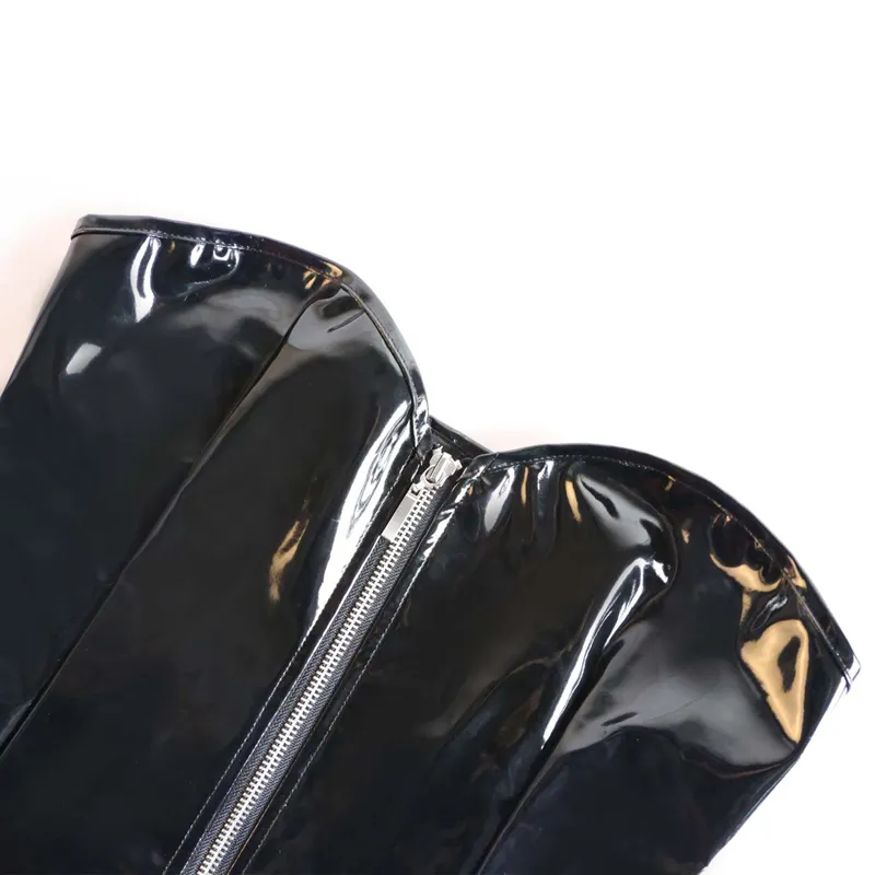 Sexy Shiny Womens Black Pvc Wet Look Off Shoulder Bodycon Tube Dress