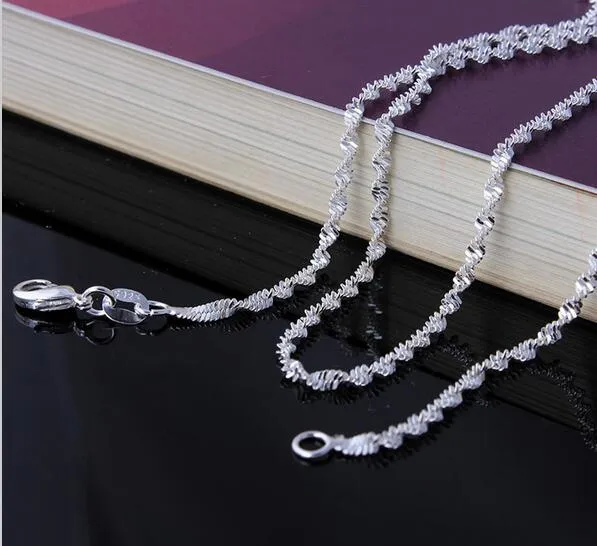 G210 Silver Plated Wave Chains For Pendants Double Water Wave Necklace ...