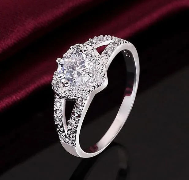 Deluxe 925 Sterling Silver Austria Crystal Stone Princess Wedding Ring ...