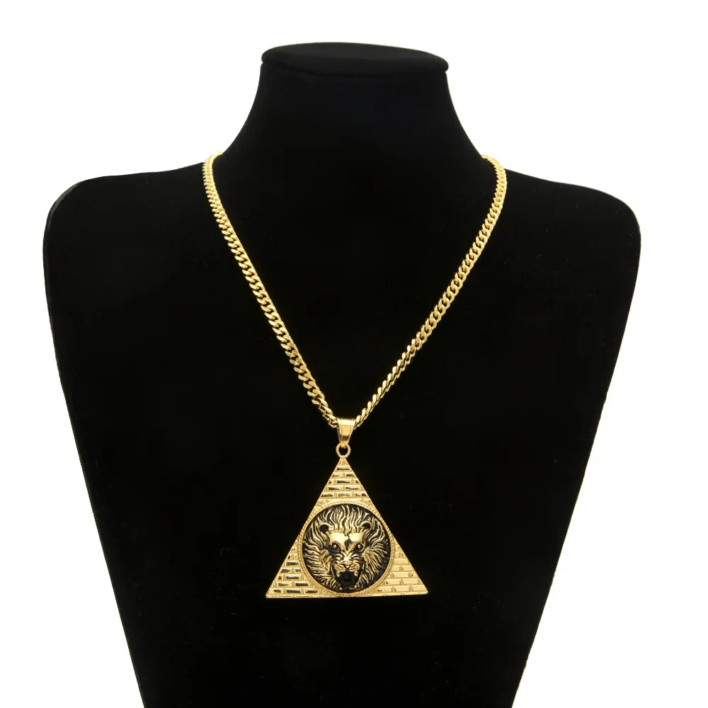 Triangle Egyptian Pyramid With Lion Head Pendants Titanium Steel Gold ...