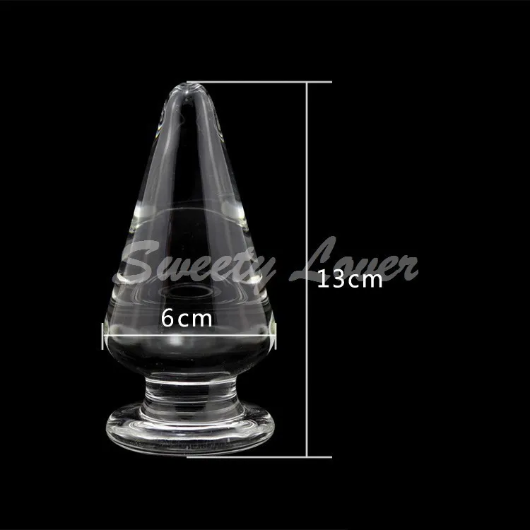 Super Big 13x6cm Glass large silicone butt plug - Smooth Cone Crystal ...