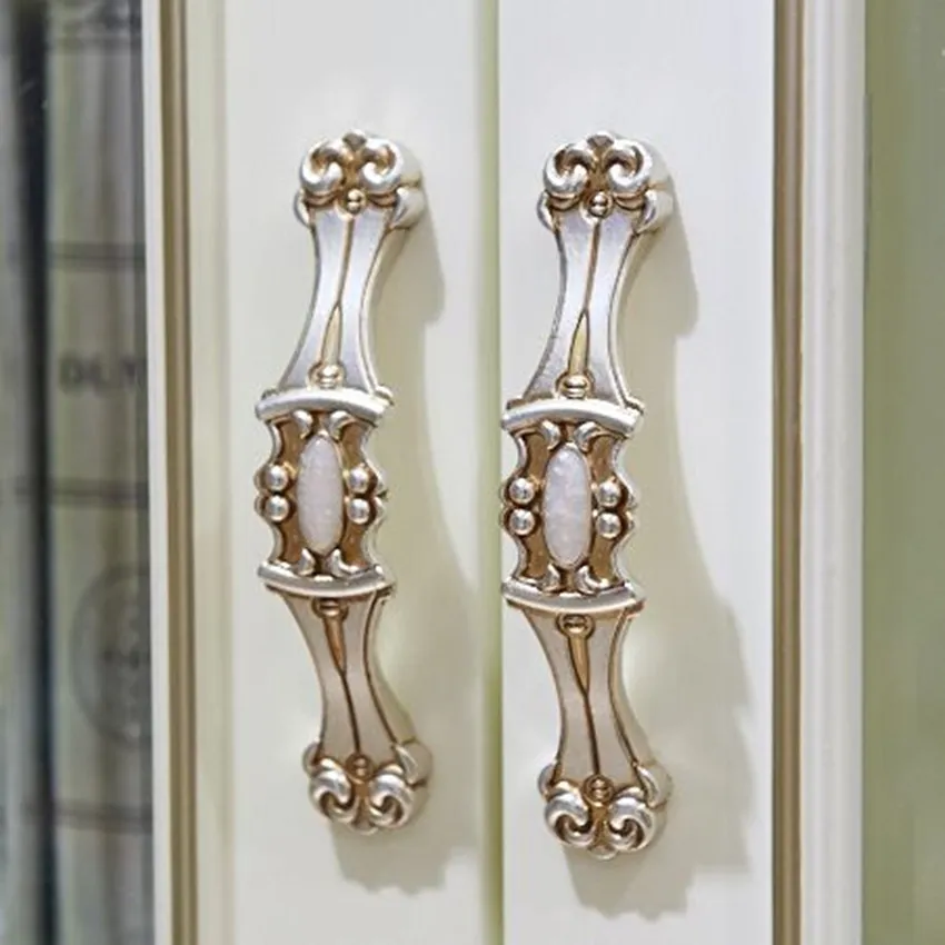 European Style Retro White Jade Knobs Wine Cupboard Drawer Pulls, 96mm ...