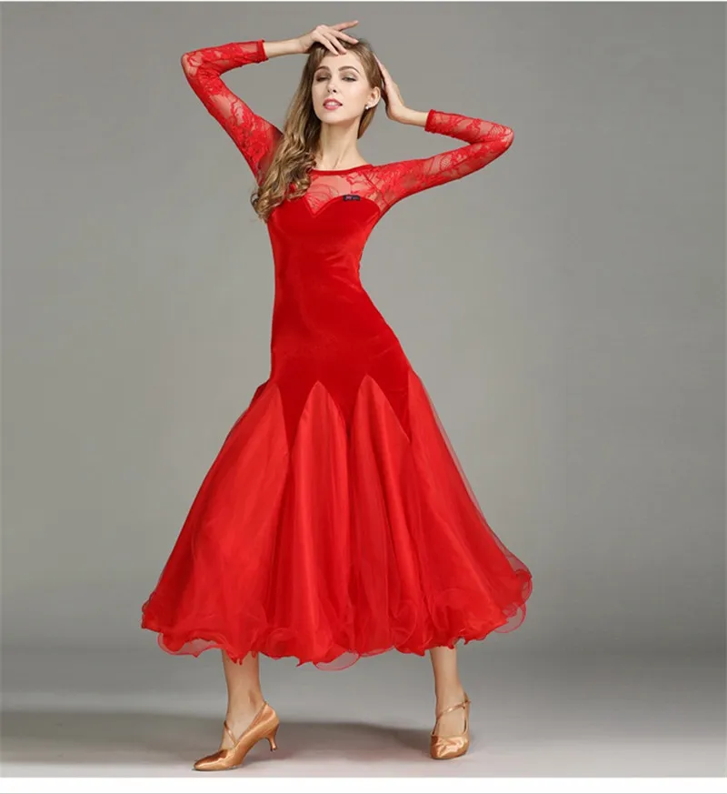 NEW Modern Women Dress Lace Stitching Velvet Waltz Quickstep Tango ...