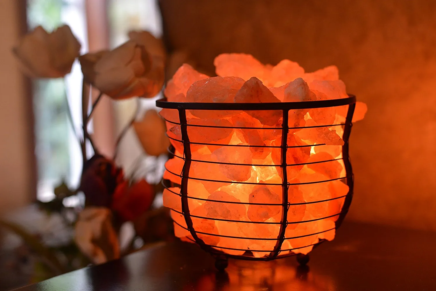 Natural Himalayan Salt Lamp in Wire Basket Vase - Authentic Crystal Air ...