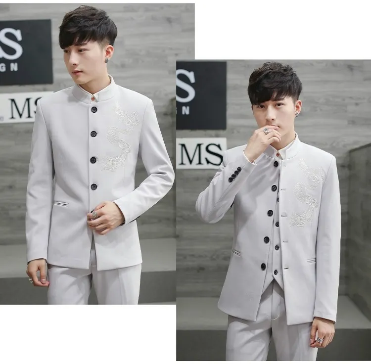 Zhong Shan Suits Men Slim Fit Chinese Formal Tuxedos Groomsmen Wedding ...
