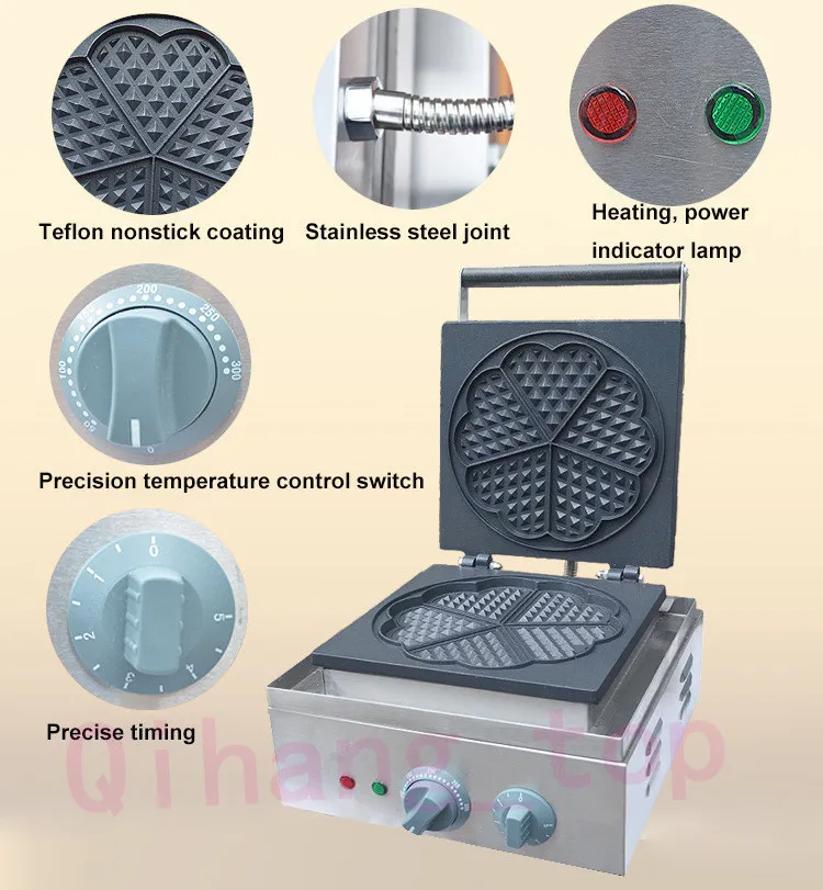 Commercial Heart Waffle Maker - Electric Non-Stick, 4 Sweet Heart ...