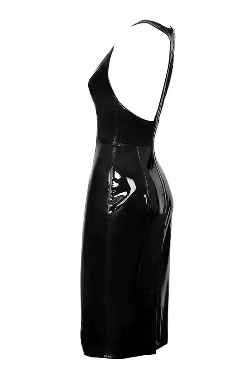 Robe En PVC Brillant Pour Femmes, Longueur Aux Genoux, Sexy, Décolleté ...
