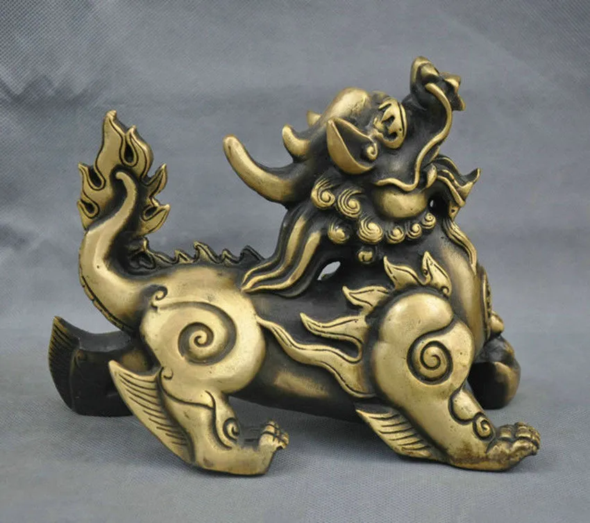 Bronze YuanBao FengShui BiXie And Kylin Statue Pair Authentic Chinese ...
