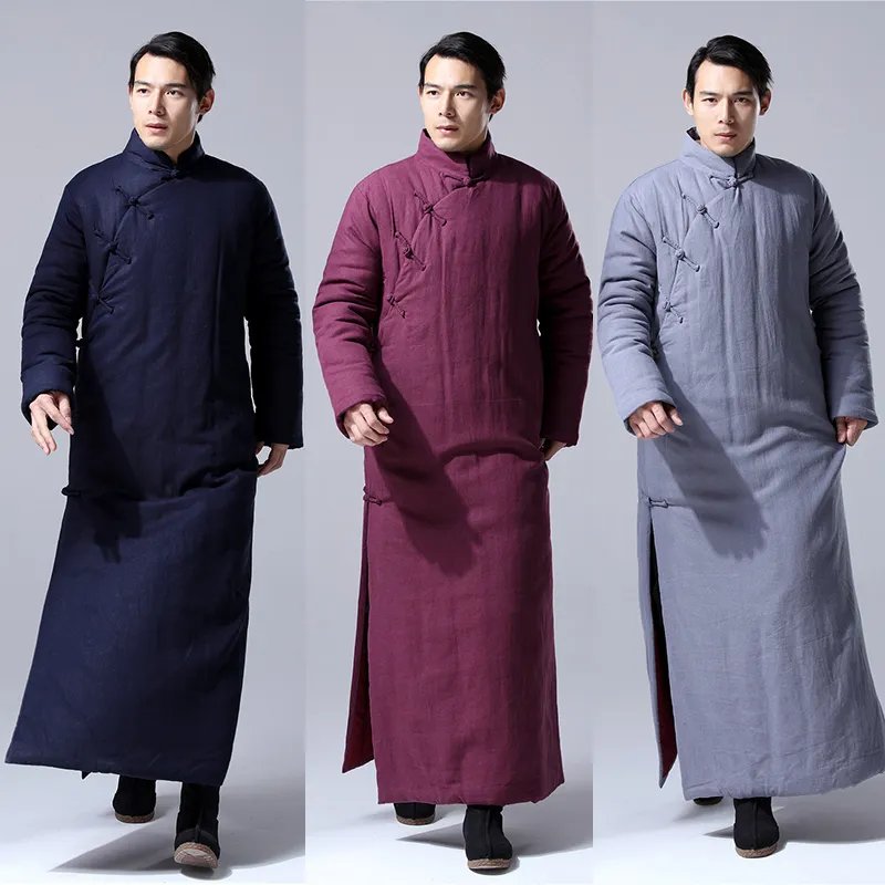 Traditional Chinese Clothes Men's Winter Robe: Retro Hemp Cotton Padded ...
