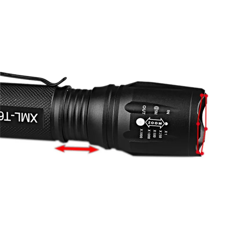 Powerful T6 LED Flashlight Zoomable 1000LM Waterproof Torch For Outdoor ...