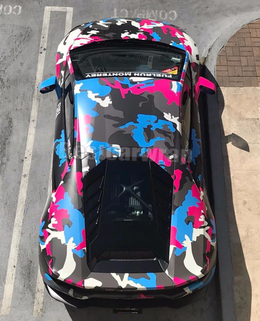 Colorful Camo Vinyl Wrap For Vehicles Blue, Pink, And Black Graphics ...