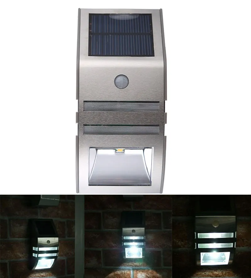 2LED Solar Fence Lights PIR Motion Sensor Waterproof Solar Wall Light ...