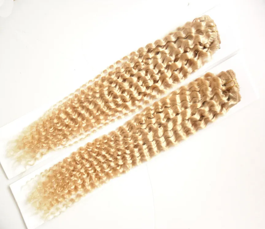 613 Bleach Blonde Brazilian Kinky Curly Virgin Human Hair Weave Bundles ...