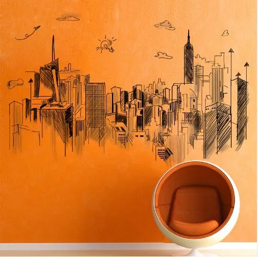 Black Color Tall Buildings Wall Stickers PVC Material DIY Mural Art For ...